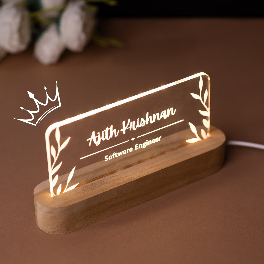 Personalized LED Acrylic Name Plate with Wooden Base – Desk Gift in Ke ...